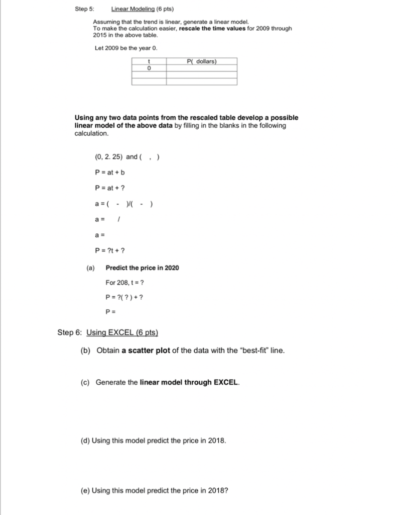 Solved Step 5: Linear Modeling (6 pts) Assuming that the | Chegg.com