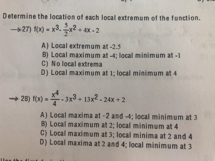 Solved Determine the location of each local extremum of the | Chegg.com