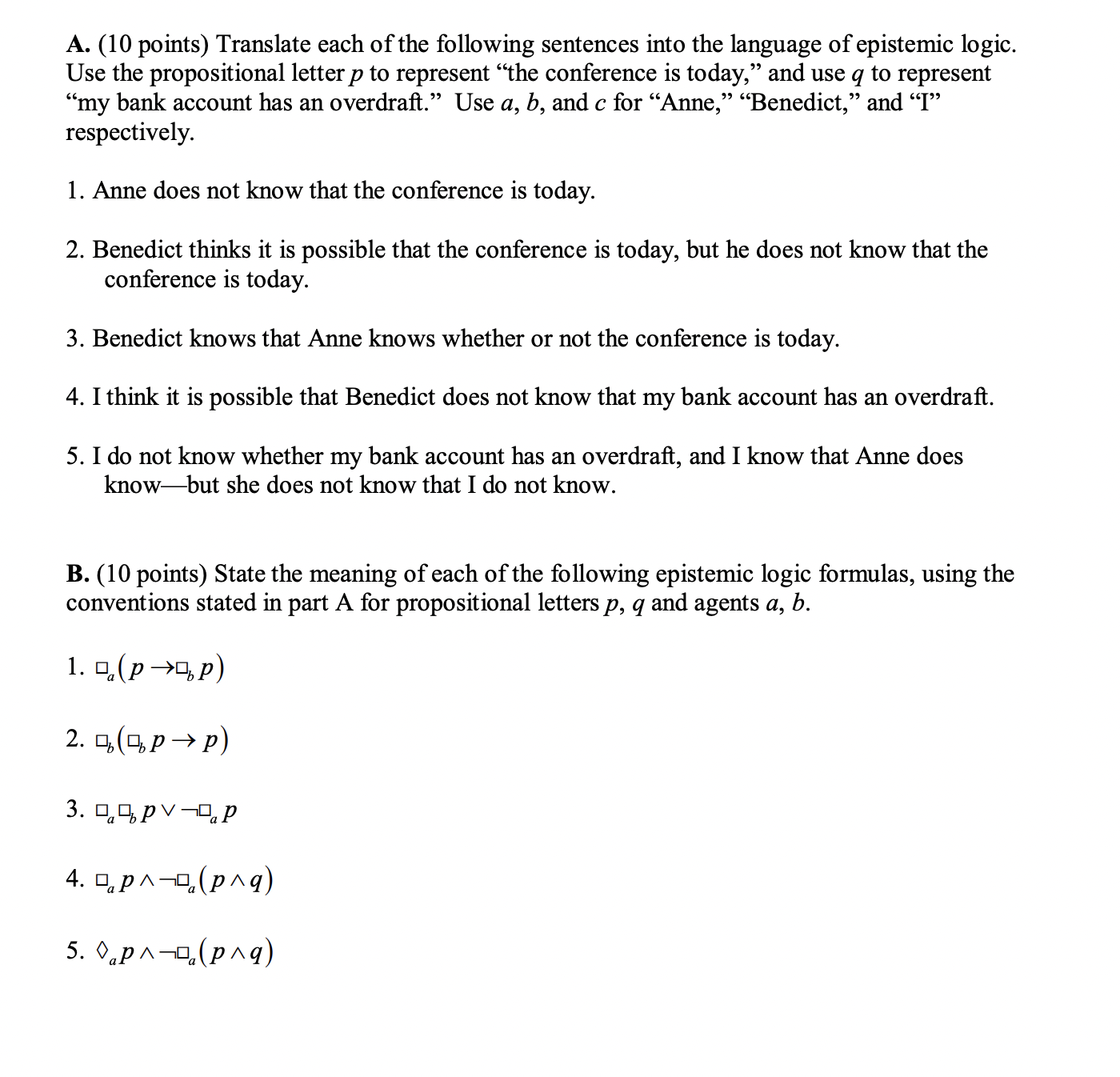 Solved A. (10 points) Translate each of the following | Chegg.com