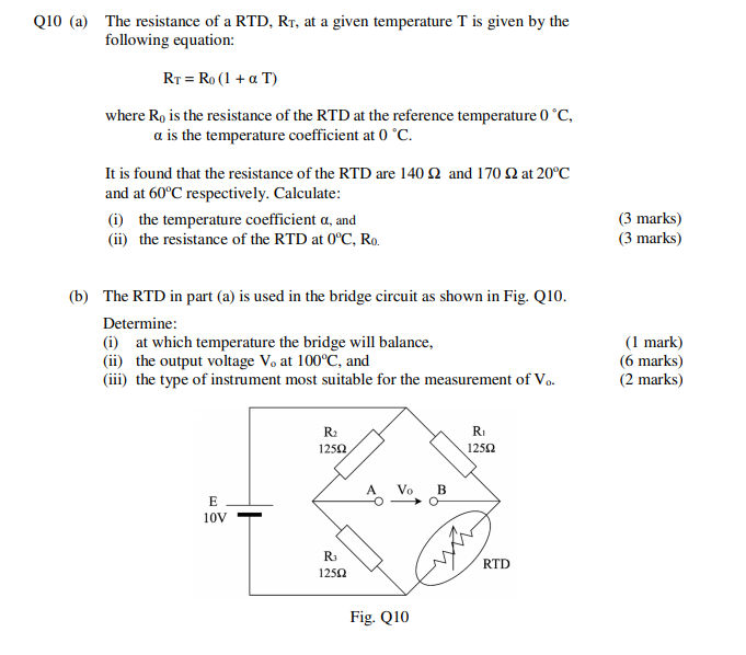Solved Q10 (a) The resistance of a RTD, Rt, at a given | Chegg.com