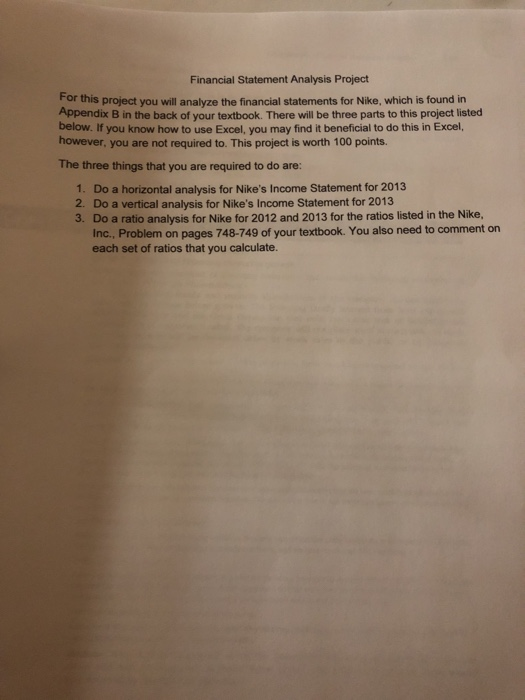 Solved Financial Statement Analysis Project For this project | Chegg.com