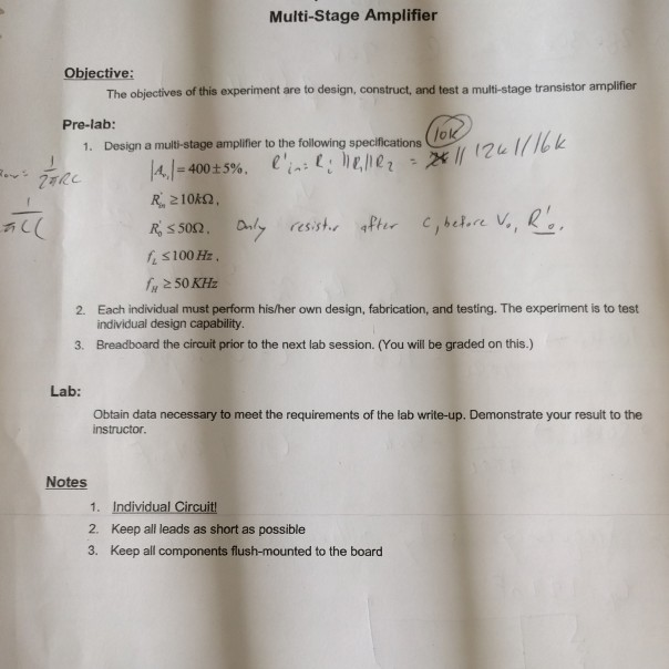 Multi-Stage Amplifier Objective: The objectives of | Chegg.com