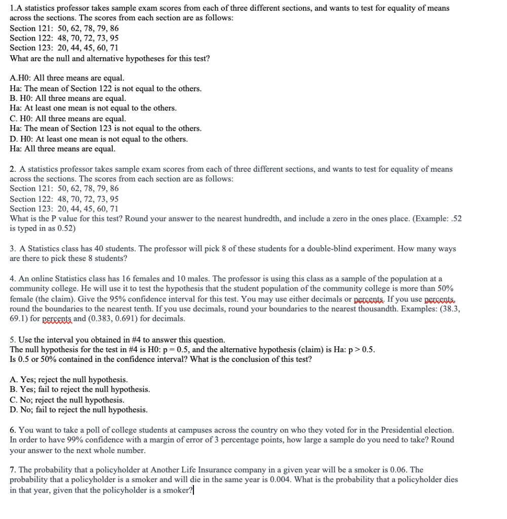 Solved 1.A statistics professor takes sample exam scores | Chegg.com