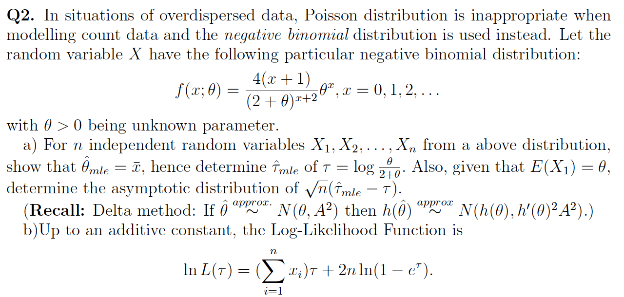 Q2. In situations of overdispersed data, Poisson | Chegg.com