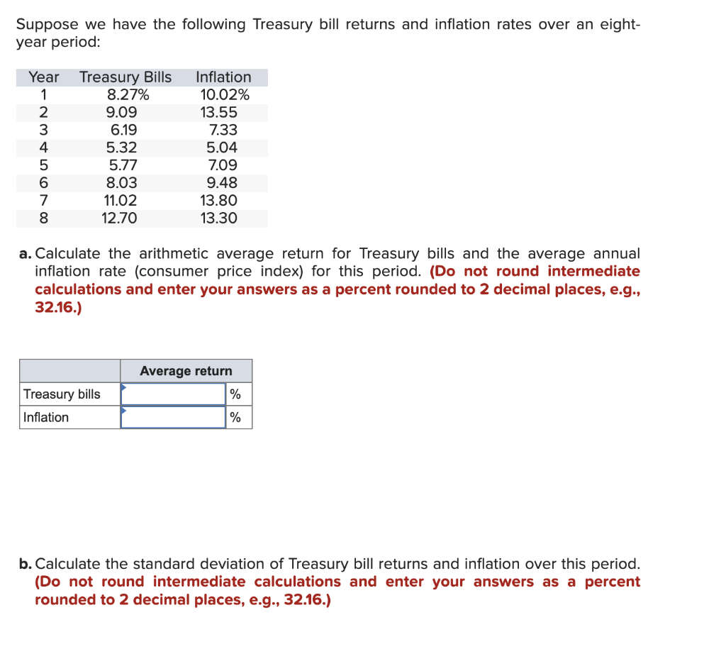 Solved Suppose we have the following Treasury bill returns | Chegg.com