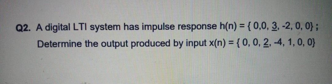 Solved Q2. A digital LTI system has impulse response h(n) = | Chegg.com