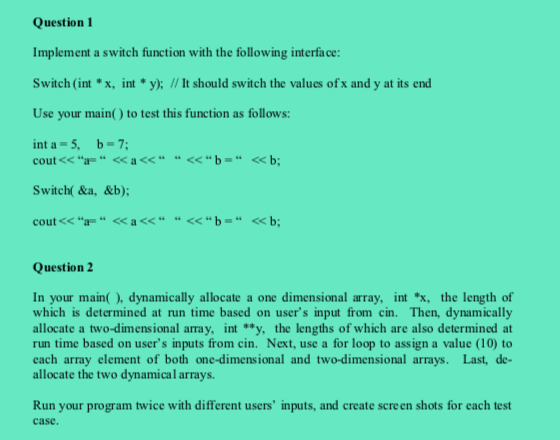 Solved Question 1 Implement a switch function with the | Chegg.com