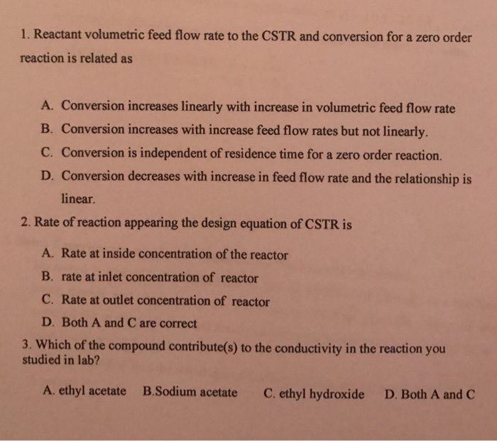 Solved Reactant volumetric feed flow rate to the CSTR and | Chegg.com