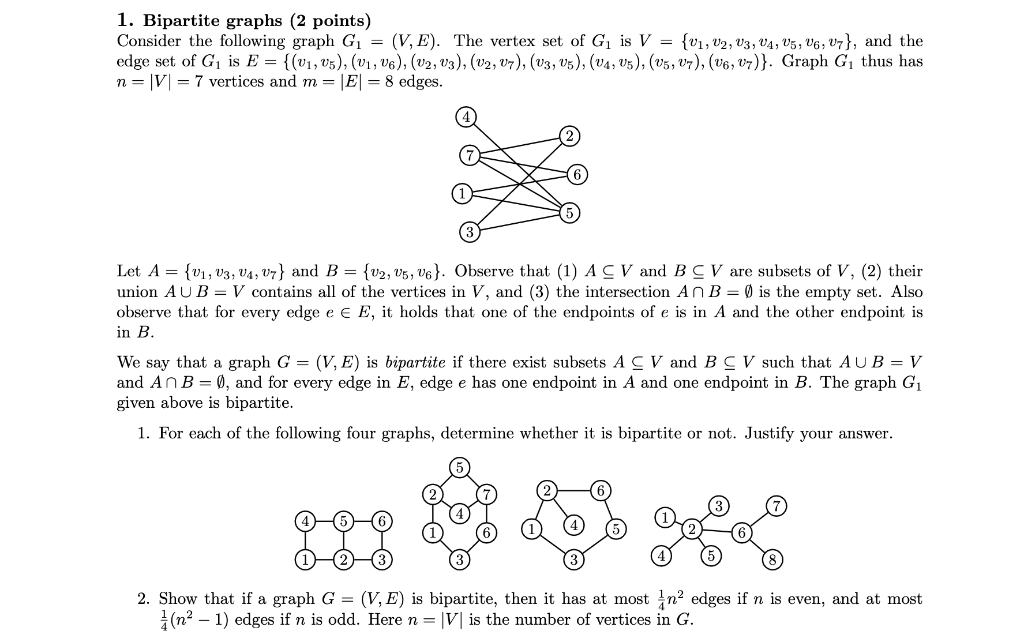 Solved 1. Bipartite graphs (2 points) Consider the following | Chegg.com