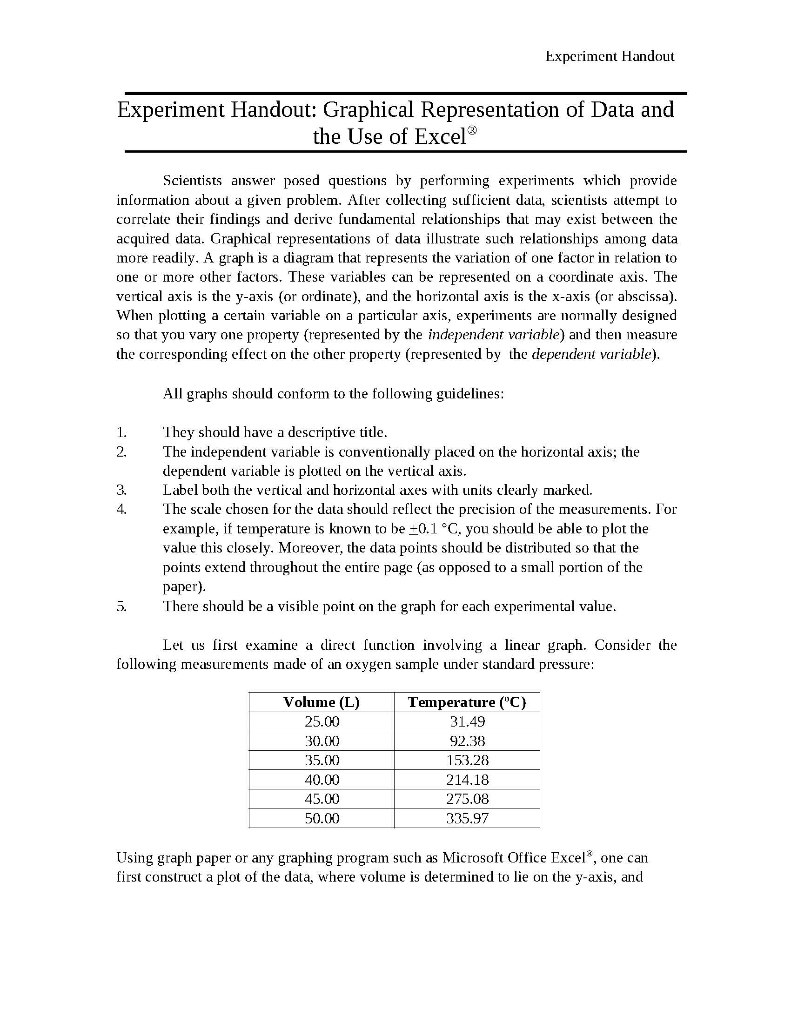 Experiment Handout Graphical Representation Of Data 