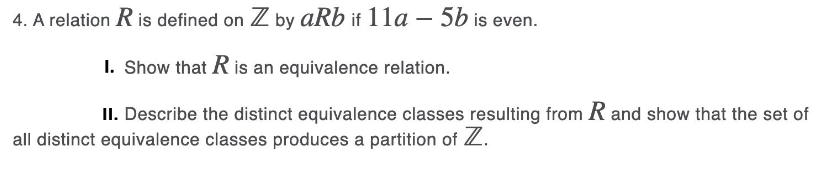 Solved 4. A relation R is defined on Z by aRb it 1la – 5b is | Chegg.com