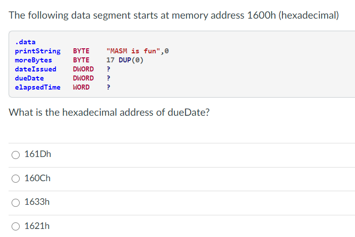 Solved The following data segment starts at memory address | Chegg.com