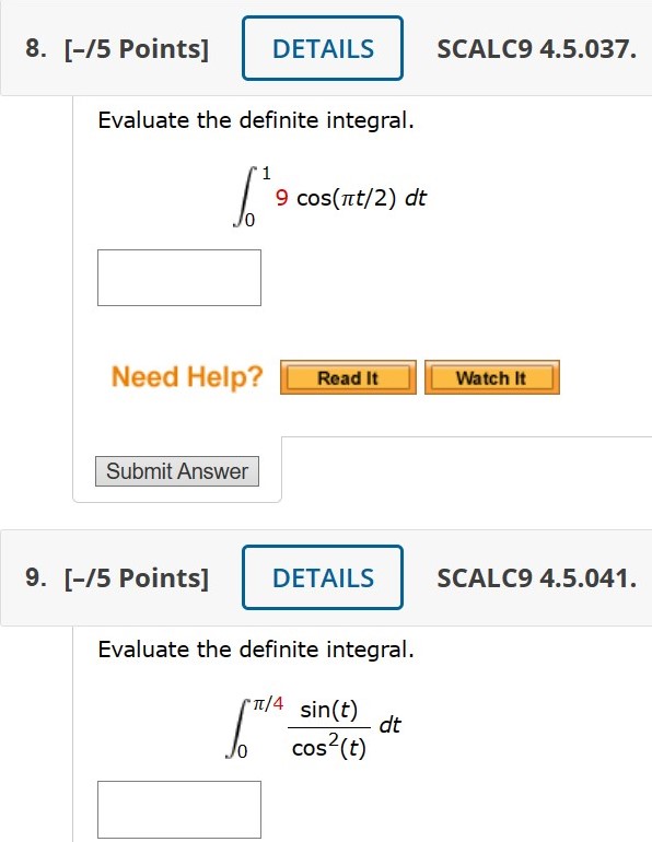 Solved [-/5 ﻿Points]Evaluate the definite | Chegg.com
