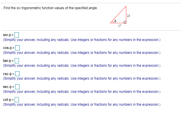 Solved Find the six trigonometric function values of the | Chegg.com