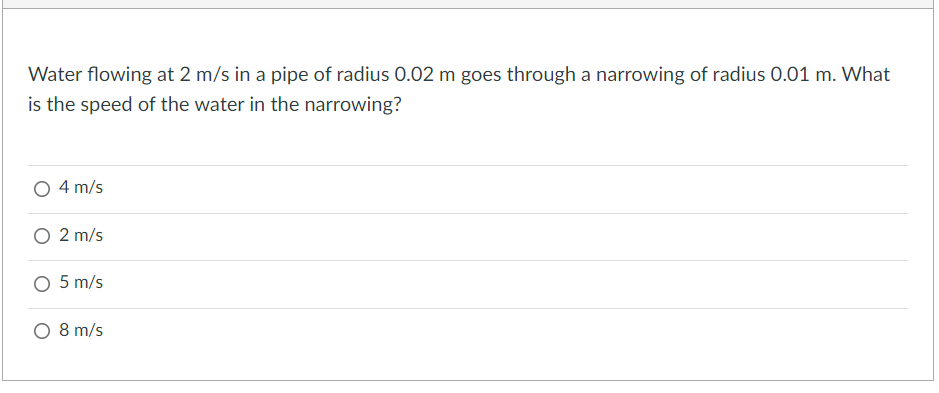 Solved Water flowing at 2 m/s in a pipe of radius 0.02 m | Chegg.com