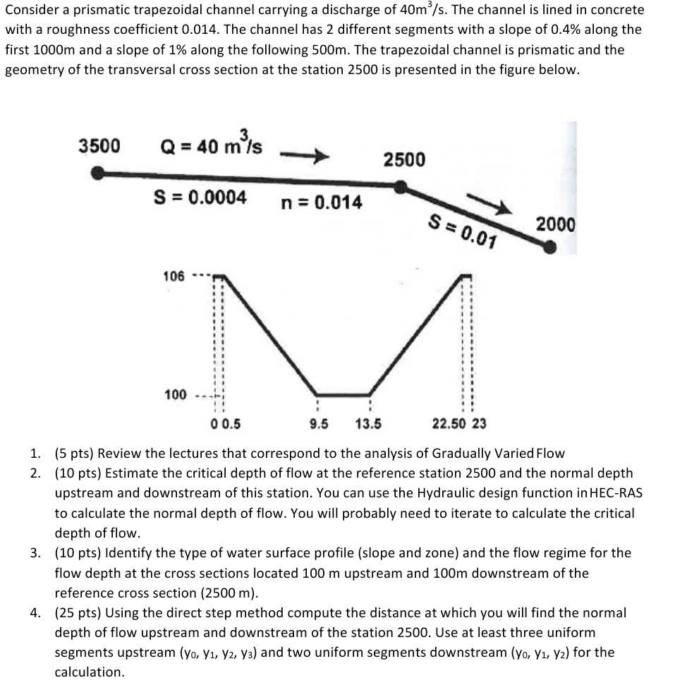 Consider a prismatic trapezoidal channel carrying a | Chegg.com