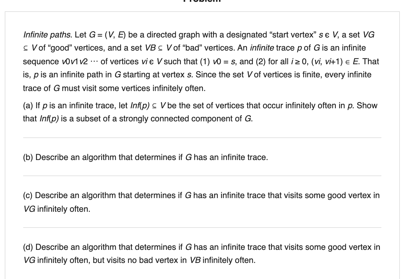 Solved = Infinite paths. Let G= (V, E) be a directed graph | Chegg.com