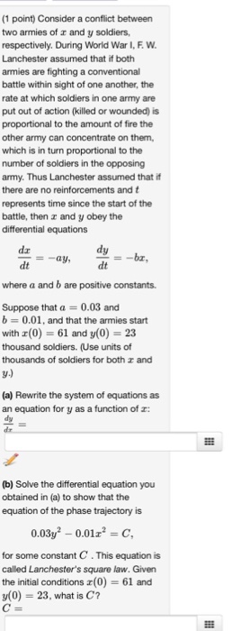 Solved Consider a conflict between two armies of x and y | Chegg.com