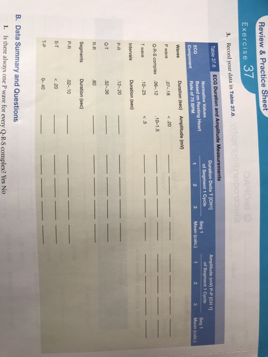 Review &Practice Sheet Exercise 37 3. Record your | Chegg.com