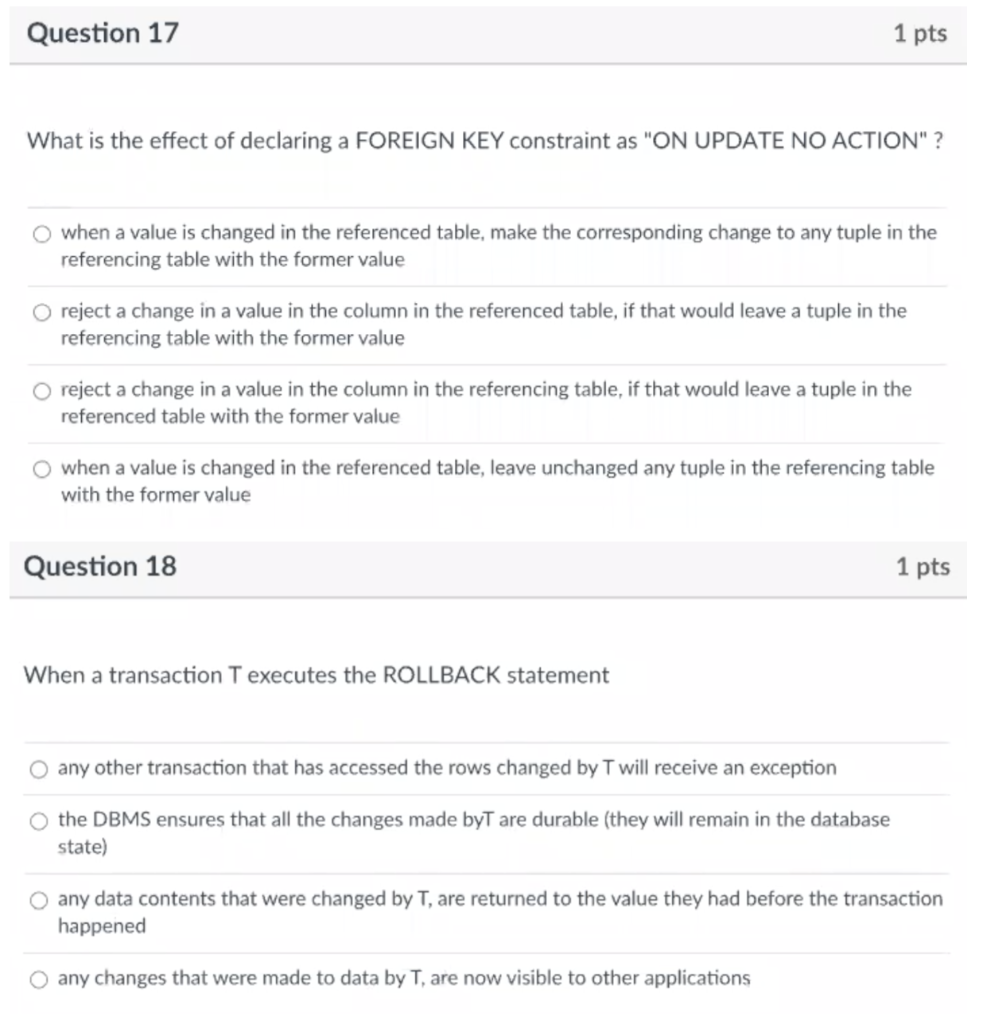 Solved What is the effect of declaring a FOREIGN KEY | Chegg.com