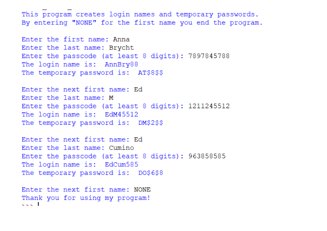 Solved Problem: Generating login names and passwords * This | Chegg.com