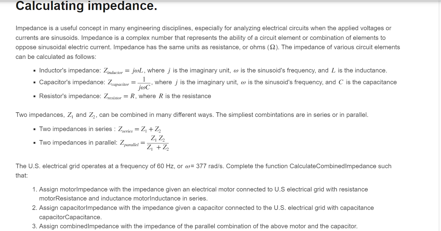 Solved Calculating impedance. Impedance is a useful concept | Chegg.com