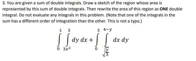 Solved 3. You are given a sum of double integrals. Draw a | Chegg.com