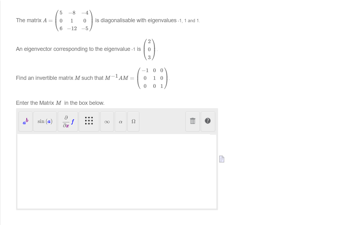 Solved The matrix A=⎝⎛506−81−12−40−5⎠⎞ is diagonalisable | Chegg.com