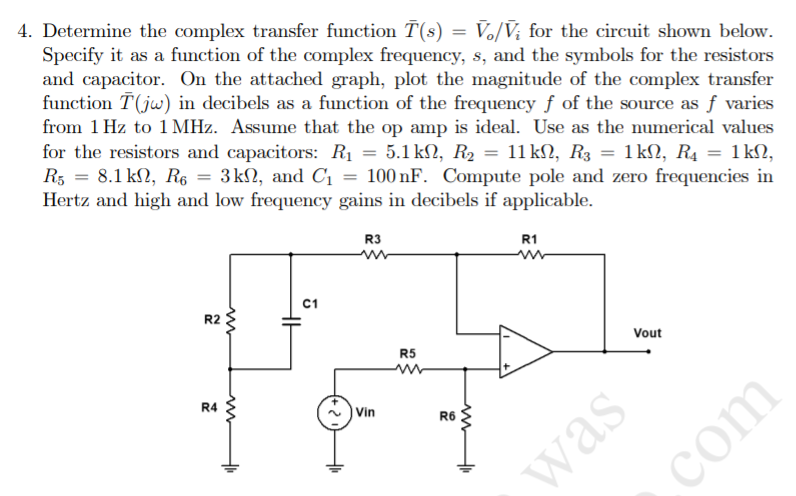 Solved 4. Determine the complex transfer function T(s) = | Chegg.com