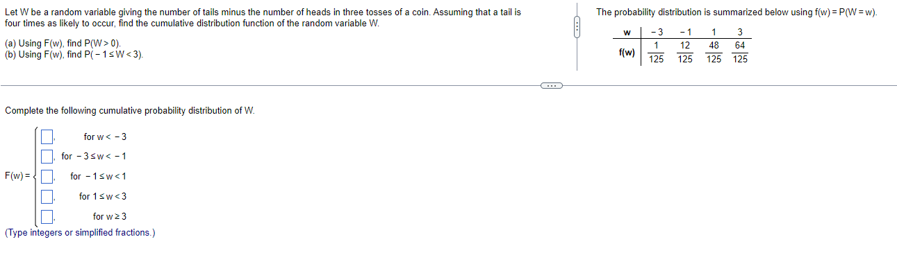 Solved Let W be a random variable giving the number of tails | Chegg.com