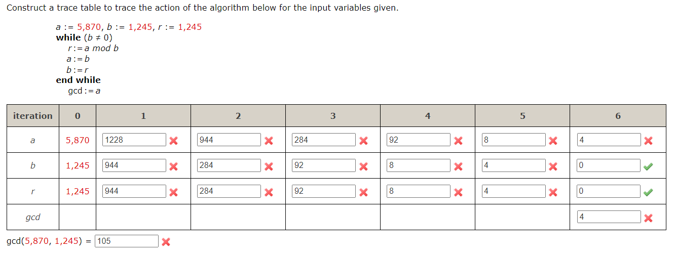 Solved onstruct a trace table to trace the action of the | Chegg.com