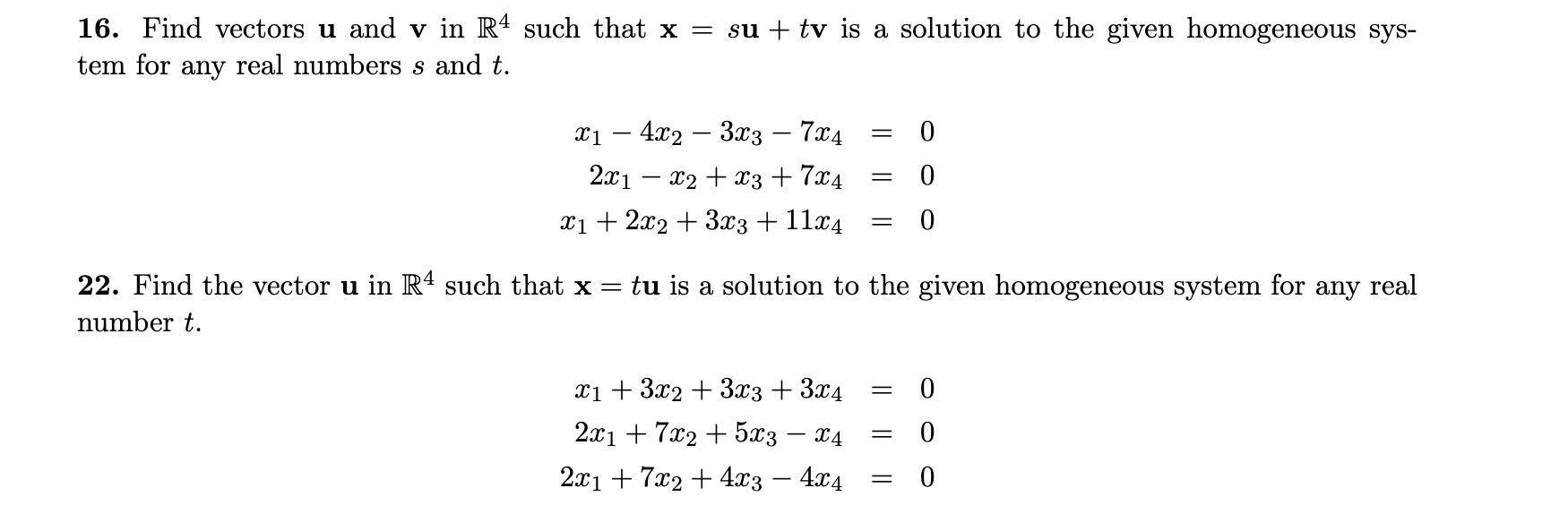 Solved 16. Find vectors u and v in R4 such that x = su + tv | Chegg.com