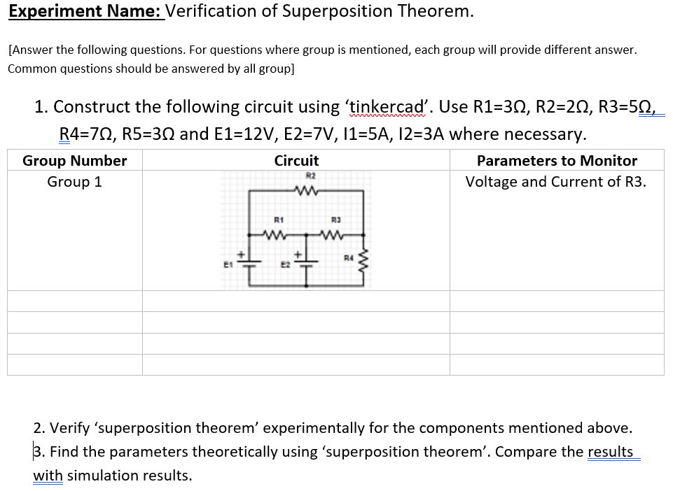 Solved Experiment Name Verification Of Superposition