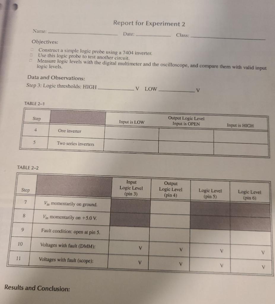 Objectives: Construct a simple logic probe using a | Chegg.com
