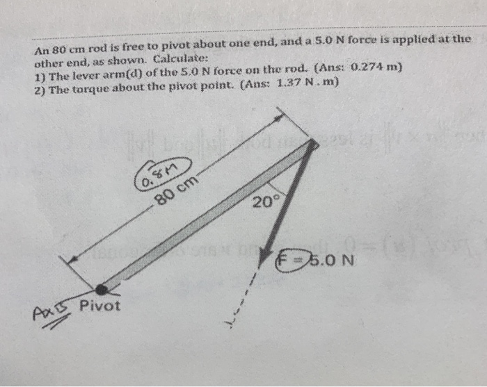 Solved An 80 cm rod is free to pivot about one end, and a | Chegg.com