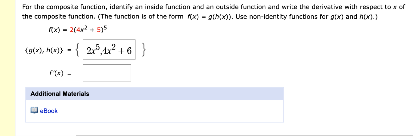 Solved For the composite function, identify an inside | Chegg.com