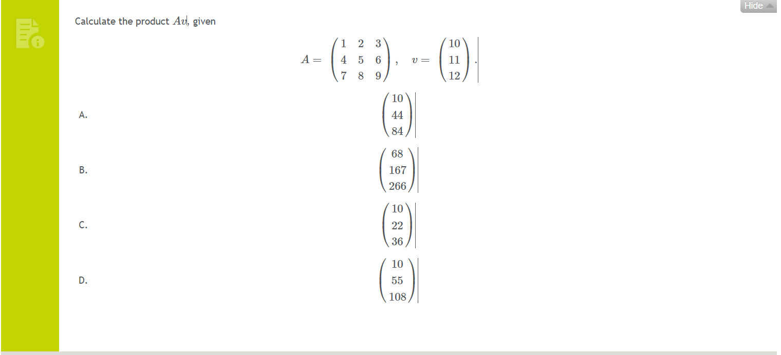 Solved Calculate the product Av, given D. | Chegg.com