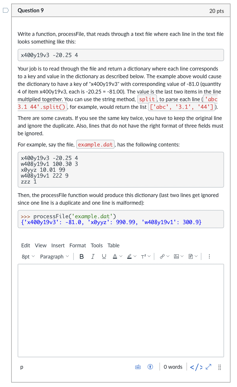Solved D Question 9 20 pts Write a function, processFile, | Chegg.com