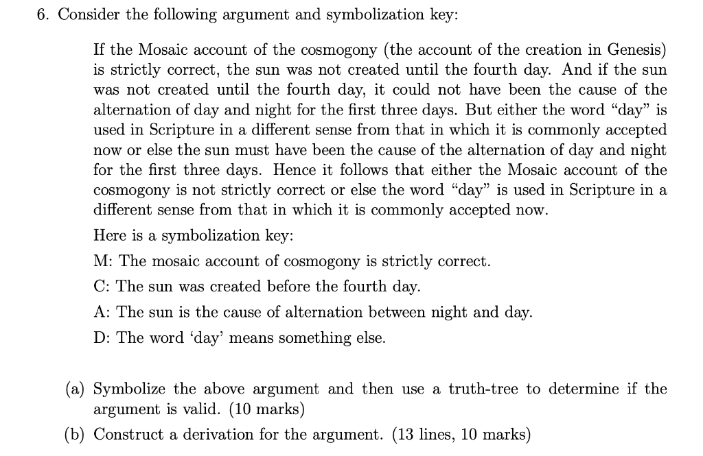 6. Consider the following argument and symbolization | Chegg.com