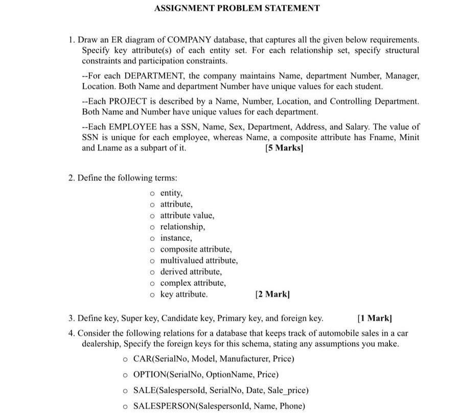 Solved ASSIGNMENT PROBLEM STATEMENT 1. Draw an ER diagram of | Chegg.com