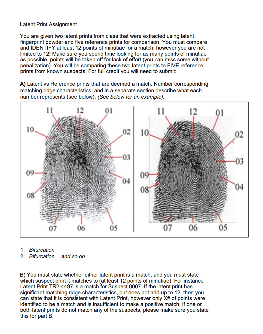 Solved Latent Print Assignment You are given two latent | Chegg.com