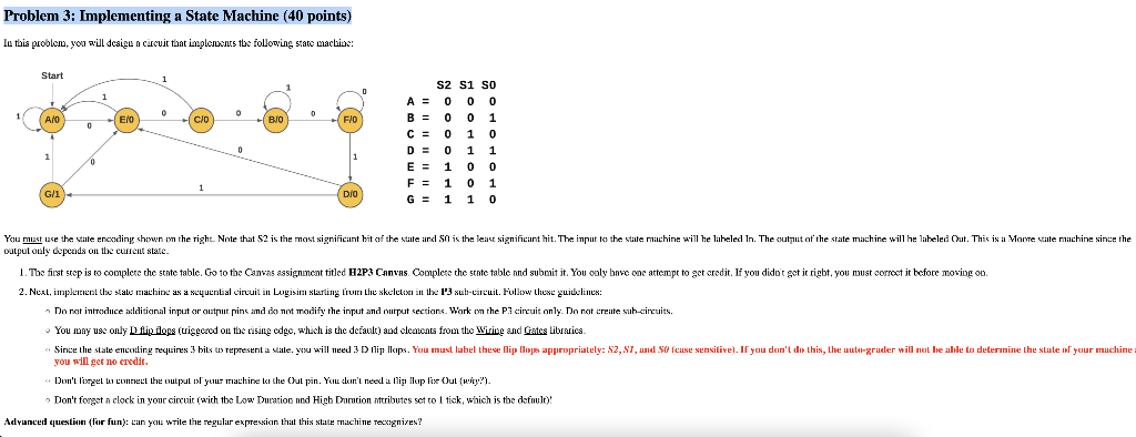 Solved Problem 3: Implementing a State Machine (40 points) | Chegg.com