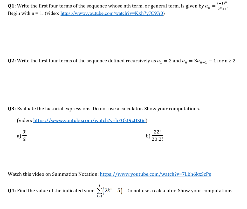 Solved Q1: Write the first four terms of the sequence whose | Chegg.com