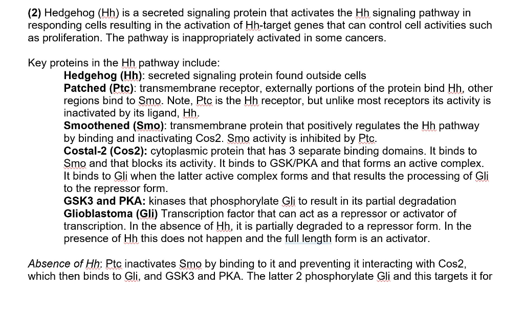 Solved (2) Hedgehog (Hh) is a secreted signaling protein | Chegg.com