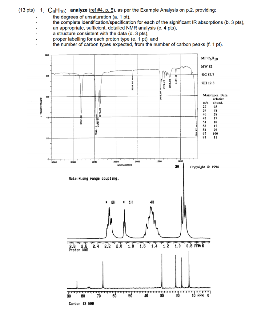 Solved (13 pts) 1 C6H10: analyze (ref #4, p. 5), as per the | Chegg.com