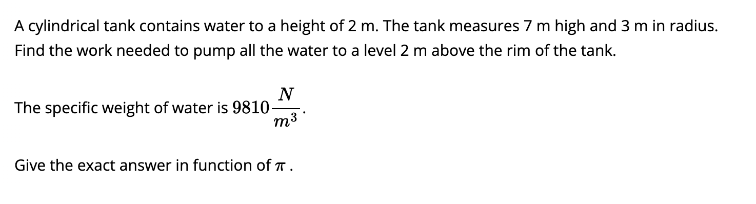 Solved A cylindrical tank contains water to a height of 2m. | Chegg.com