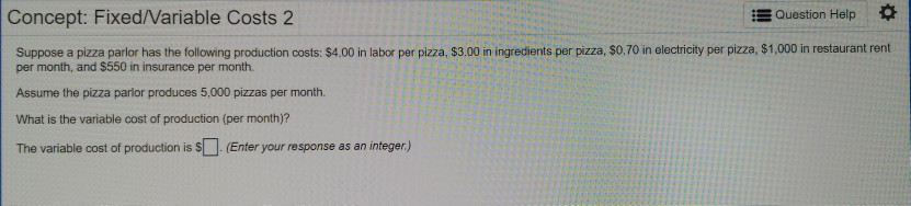 Solved Concept: Fixed/Variable Costs 2 Question Help * | Chegg.com