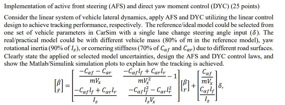 Solved Implementation of active front steering (AFS) and | Chegg.com Solved Implementation of active front steering (AFS) and | Chegg.com