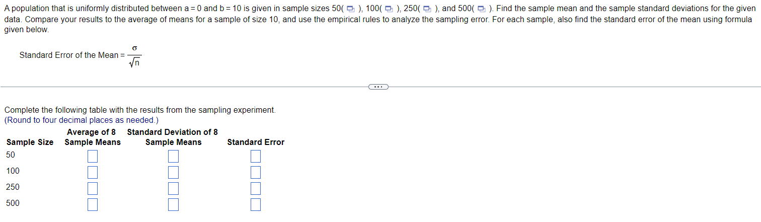 given below. Standard Error of the Mean =nσ Complete | Chegg.com