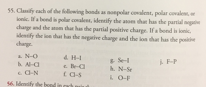 Solved Classify each of the following bonds as nonpolar | Chegg.com